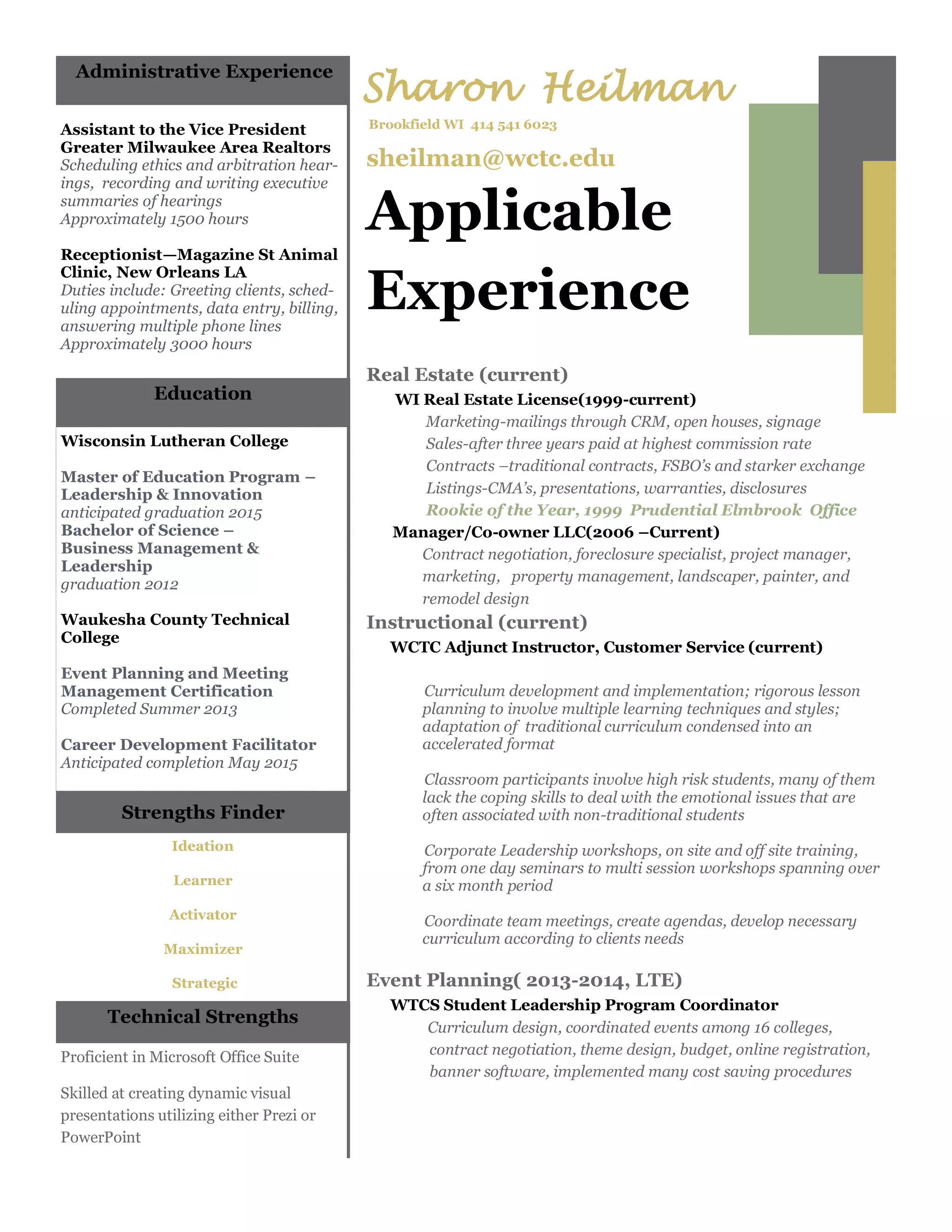 Sharon Heilman Resume Real Estate | PDF