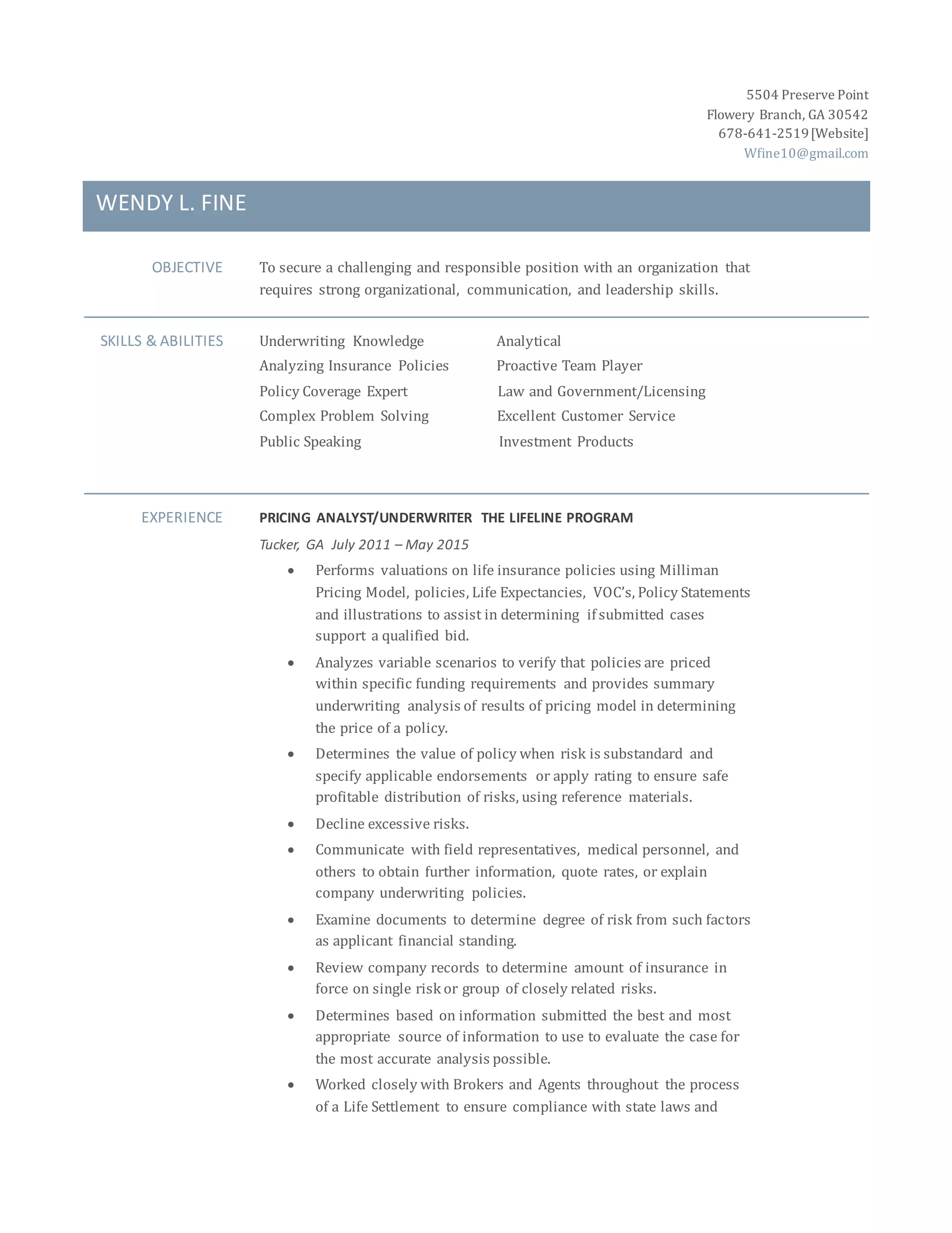 Wendy Fine - Resume 2015 wo cover | PDF