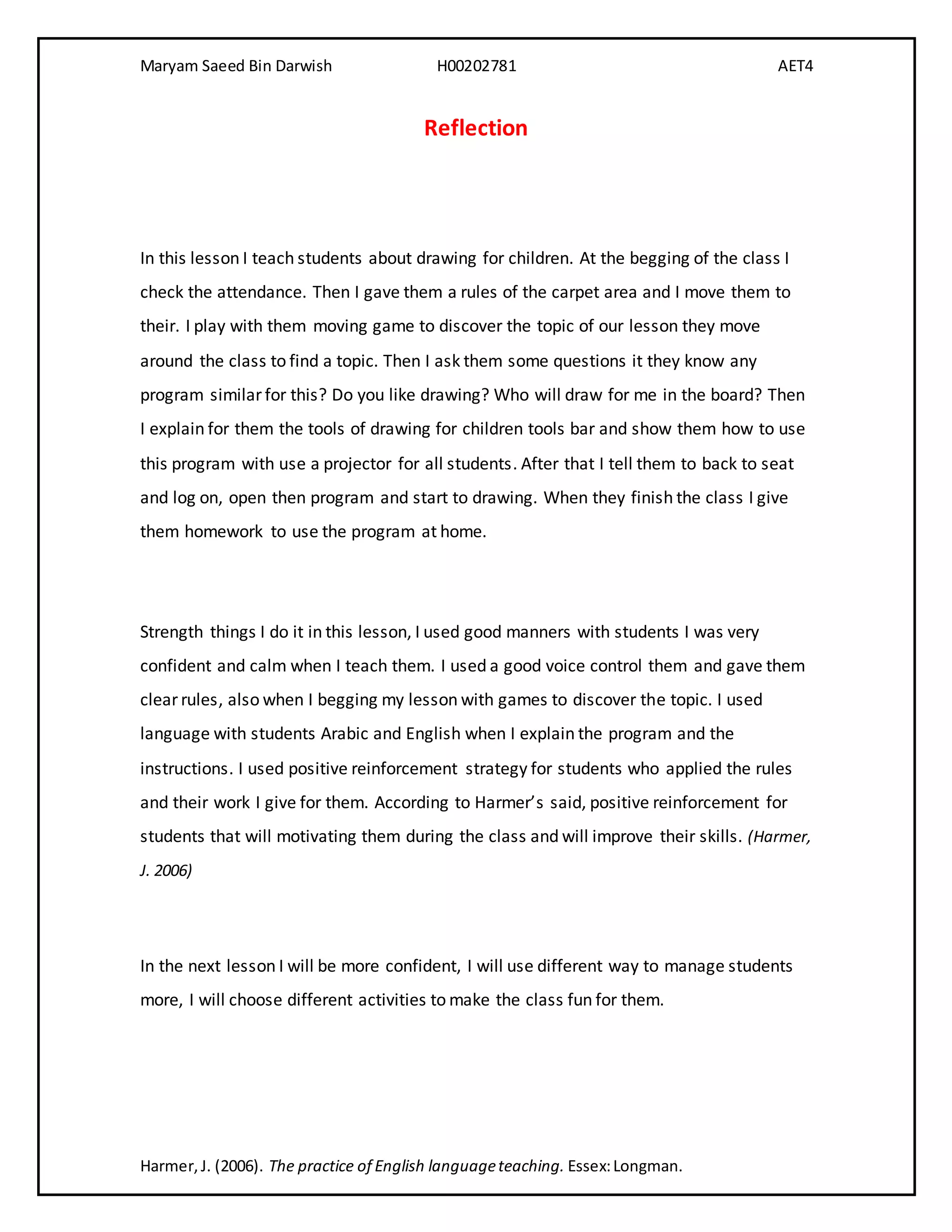 Drawing for children Reflection | PDF