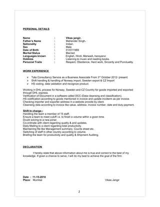 Vikas Resume | DOC | Business | Business and Finance
