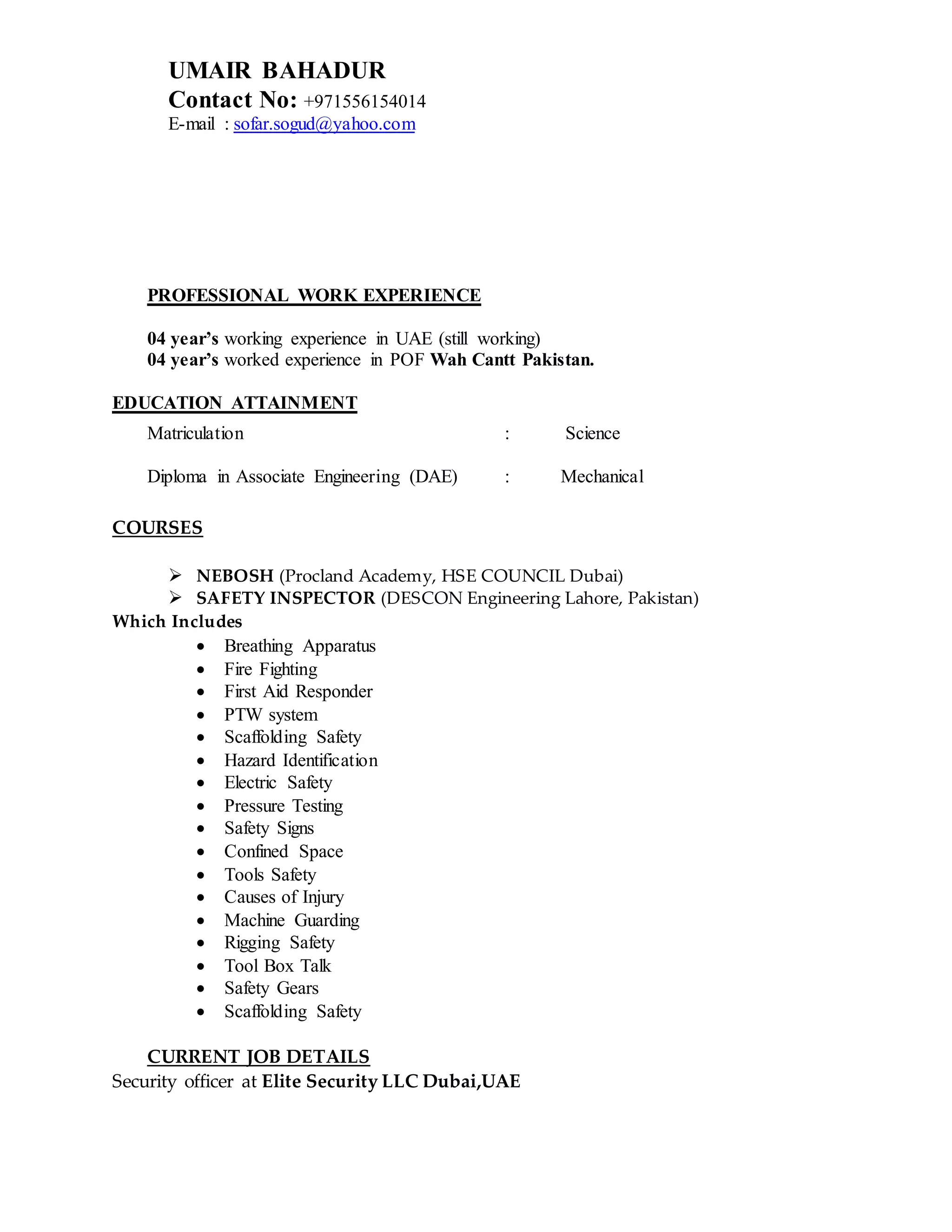 CV of Umair | DOCX | Resume Writing and Advice | Job Search