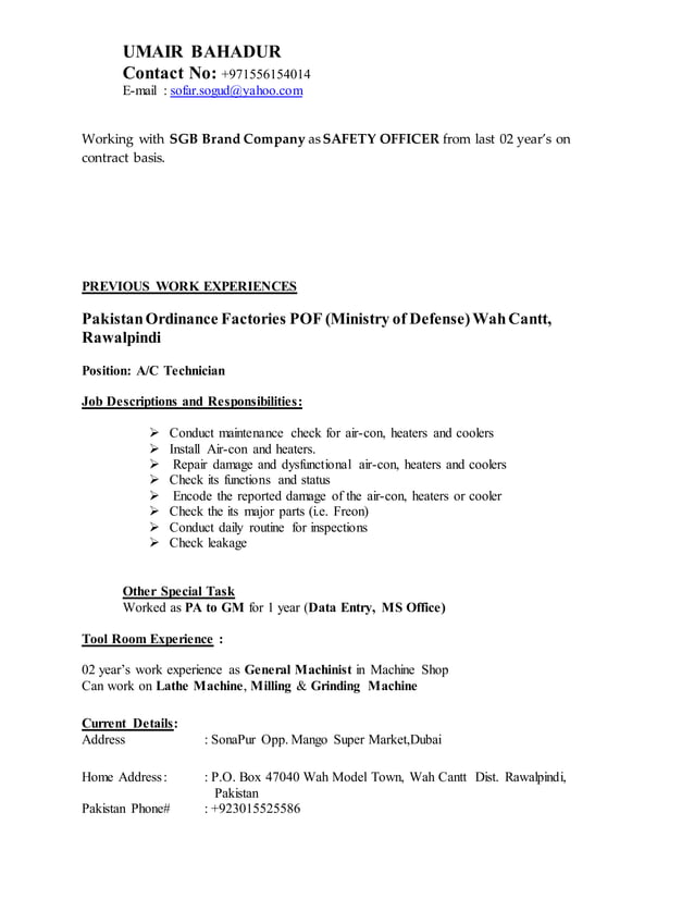 CV of Umair | DOCX | Resume Writing and Advice | Job Search