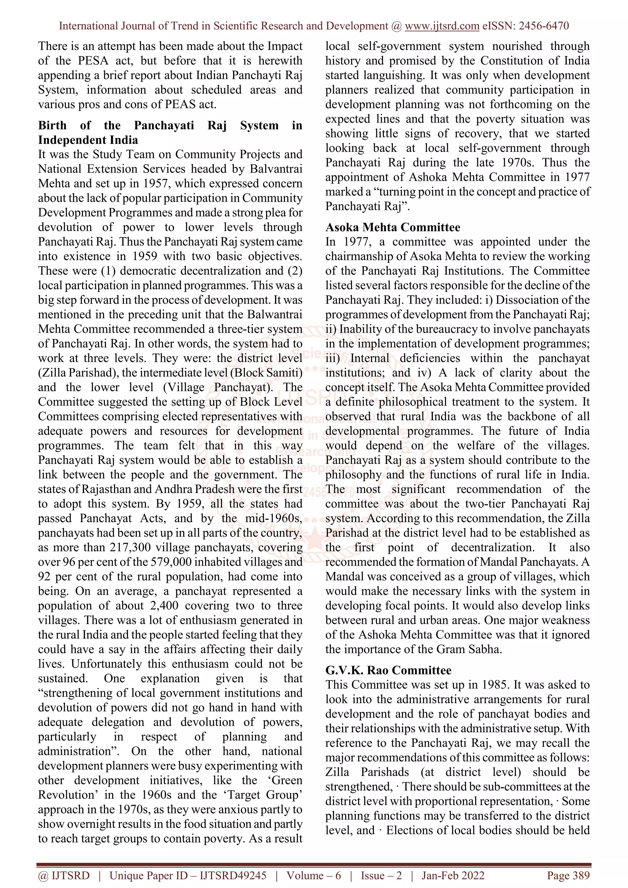 Impact of PESA Act in Scheduled Areas A Case Study of Rayagada District of Odisha | PDF | Real ...