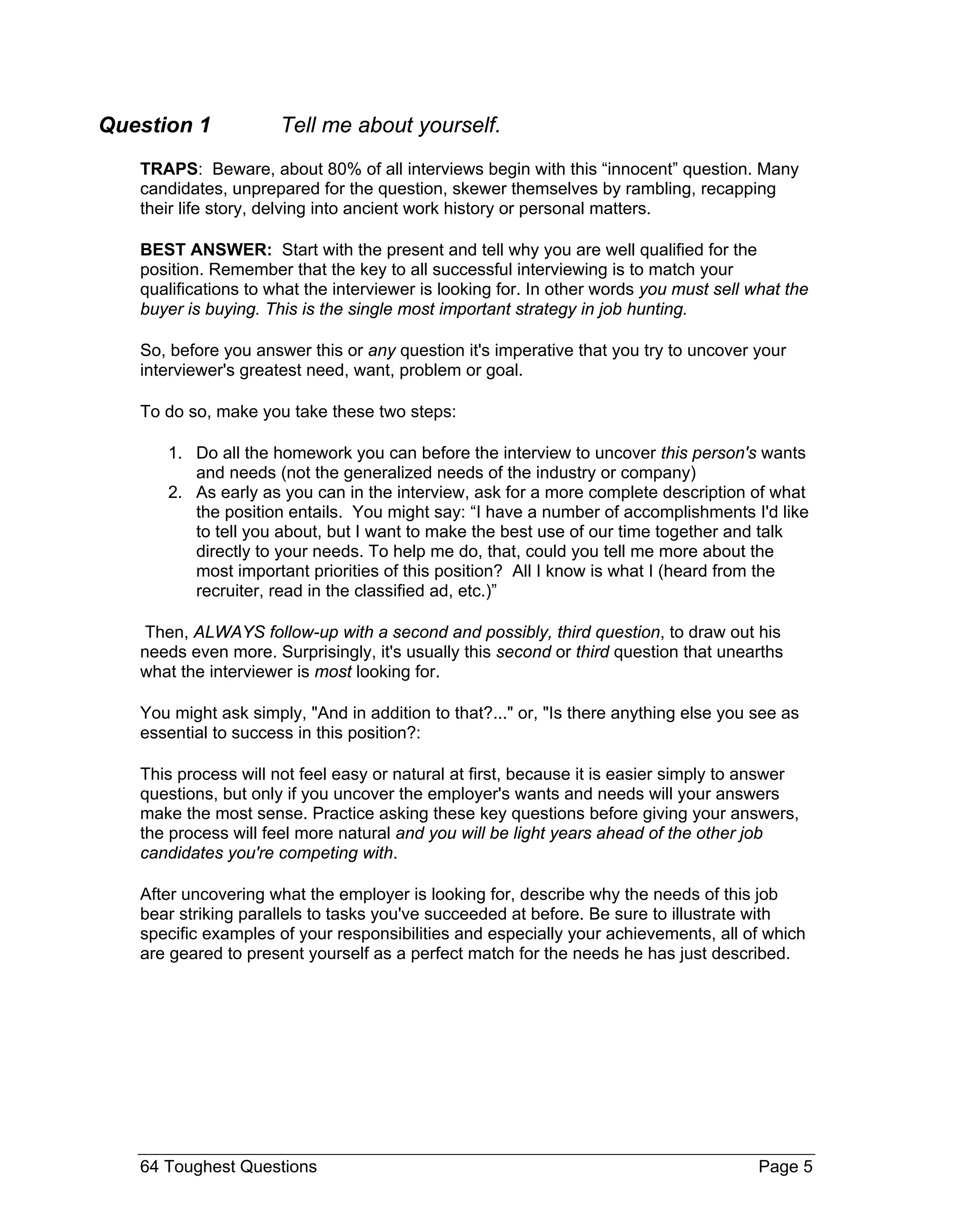 64 Interview Questions | PDF