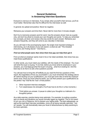 64 interview questions | DOC | Resume Writing and Advice | Job Search