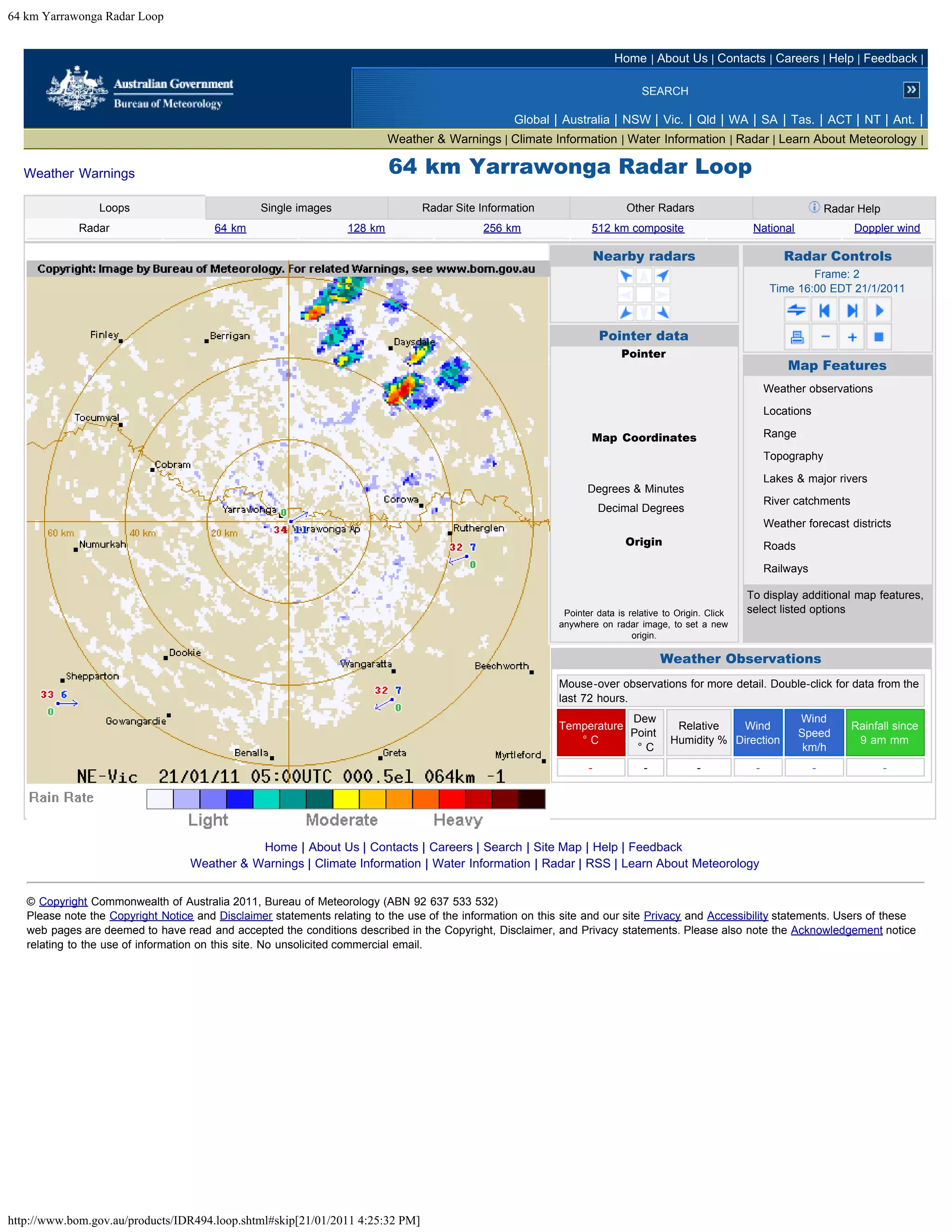 64 km yarrawonga radar loop sprays 16.00, 21.1.11