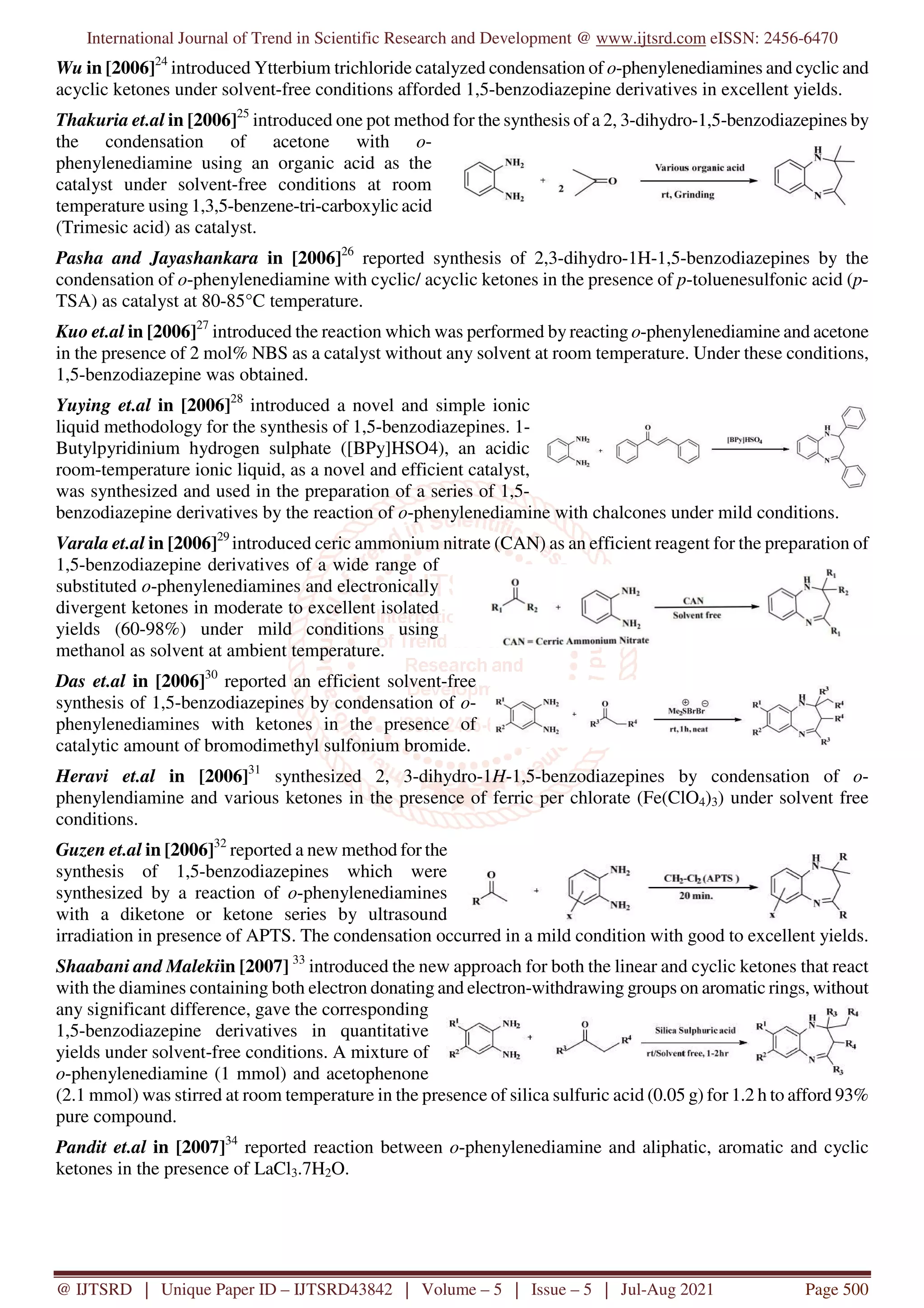 Synthesis of 1,5 Benzodiazepines A Review | PDF