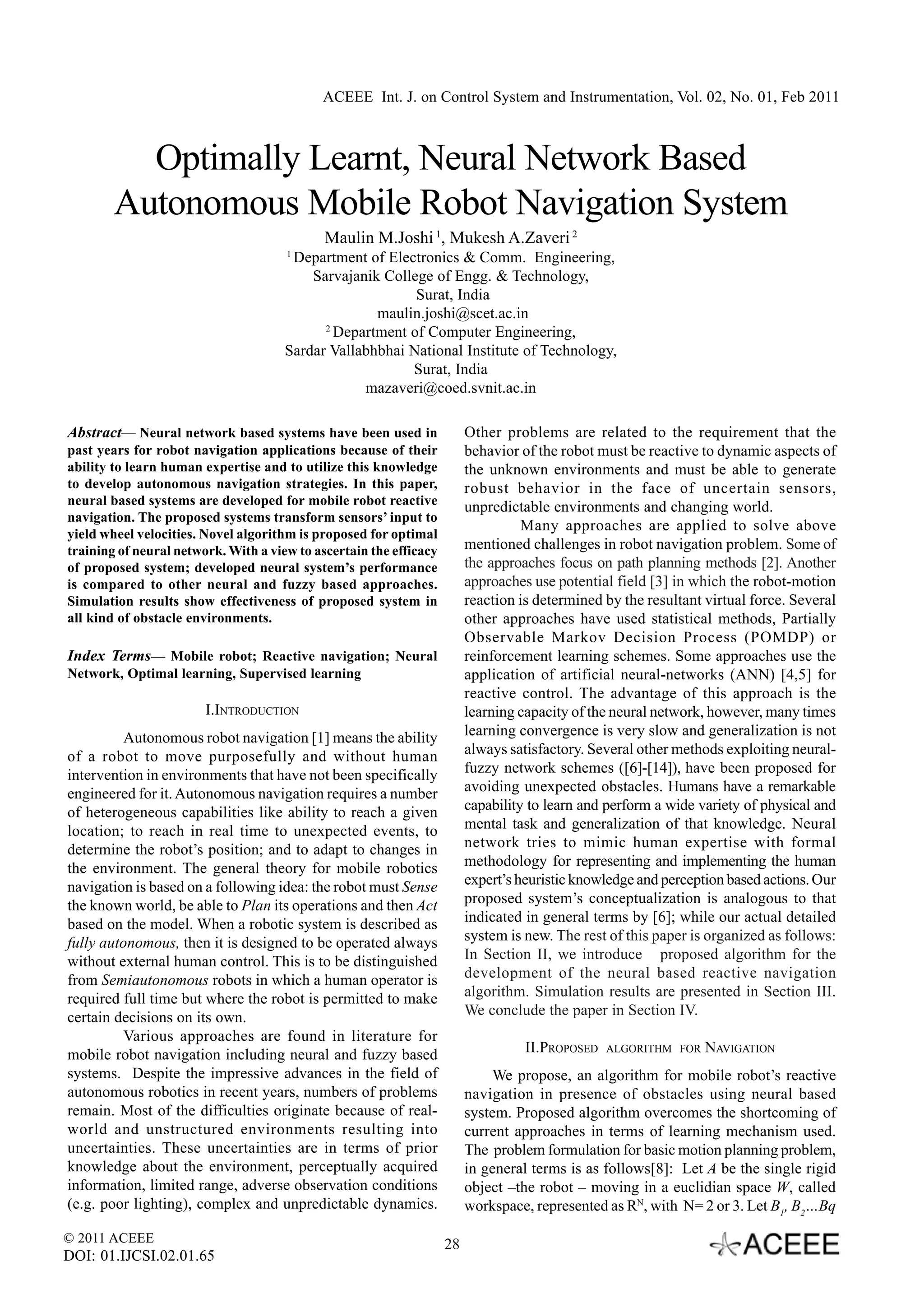 Optimally Learnt Neural Network Based Autonomous Mobile Robot Navigation System Pdf