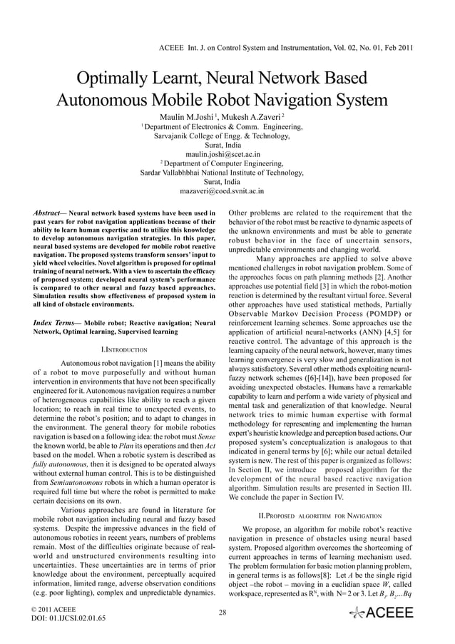 Optimally Learnt, Neural Network Based Autonomous Mobile Robot ...