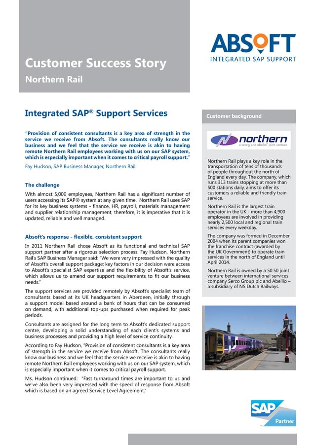 SAP Support | Northern Rail | Case Study | Absoft | PDF