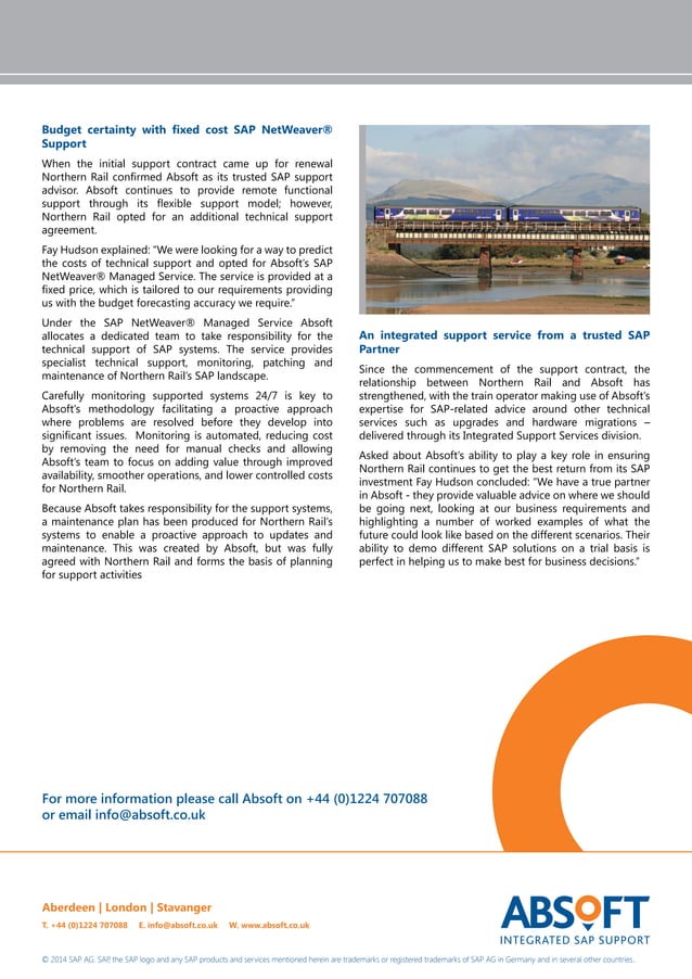 SAP Support | Northern Rail | Case Study | Absoft | PDF