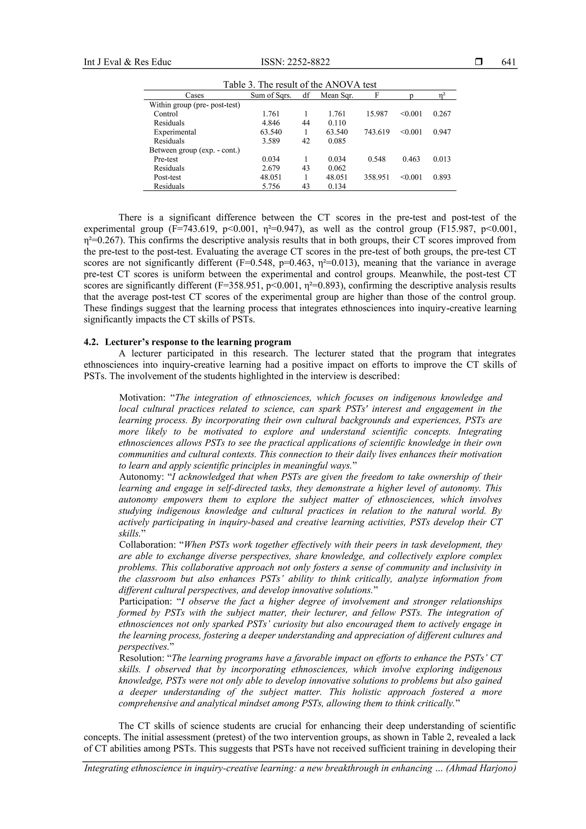Integrating ethnoscience in inquiry-creative learning: a new breakthrough in enhancing critical ...