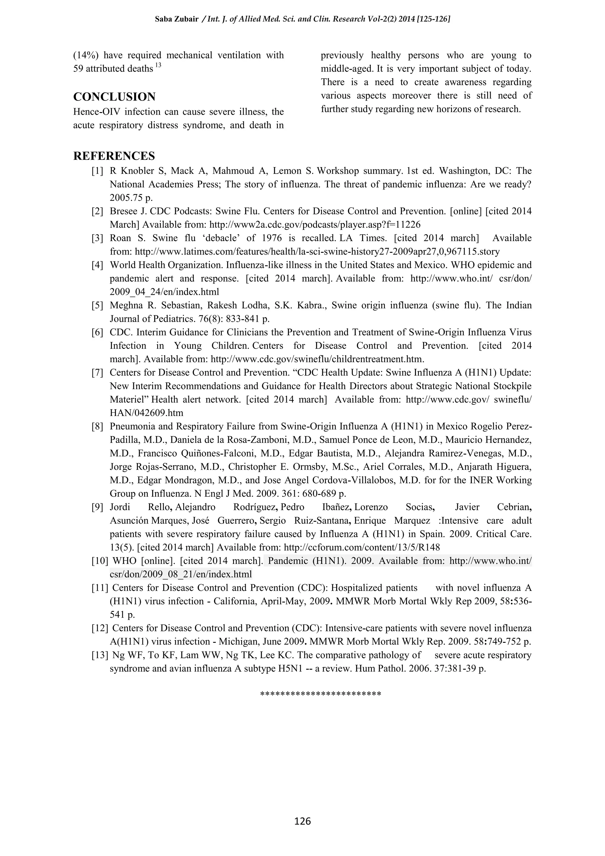 Pneumonia and respiratory failure from swine origin influenza H1n1 | PDF