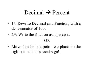 6.5: Fractions, Decimals, and Percents | PPT