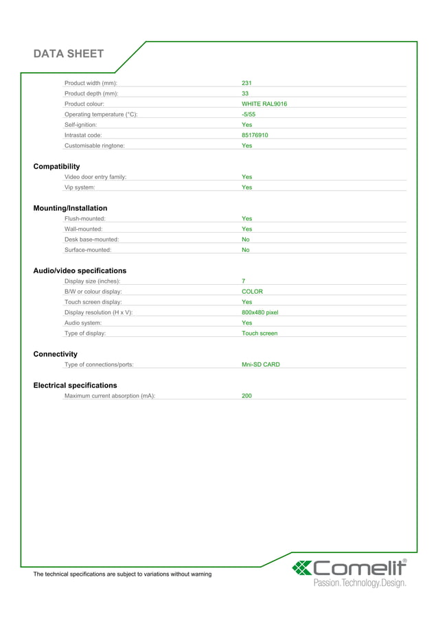 Comelit 6501 Data Sheet | PDF | Computer Peripherals | Computing