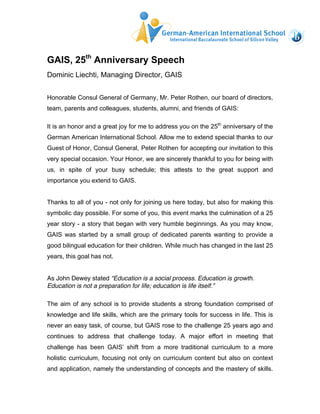 25th Anniversary Speech | PDF