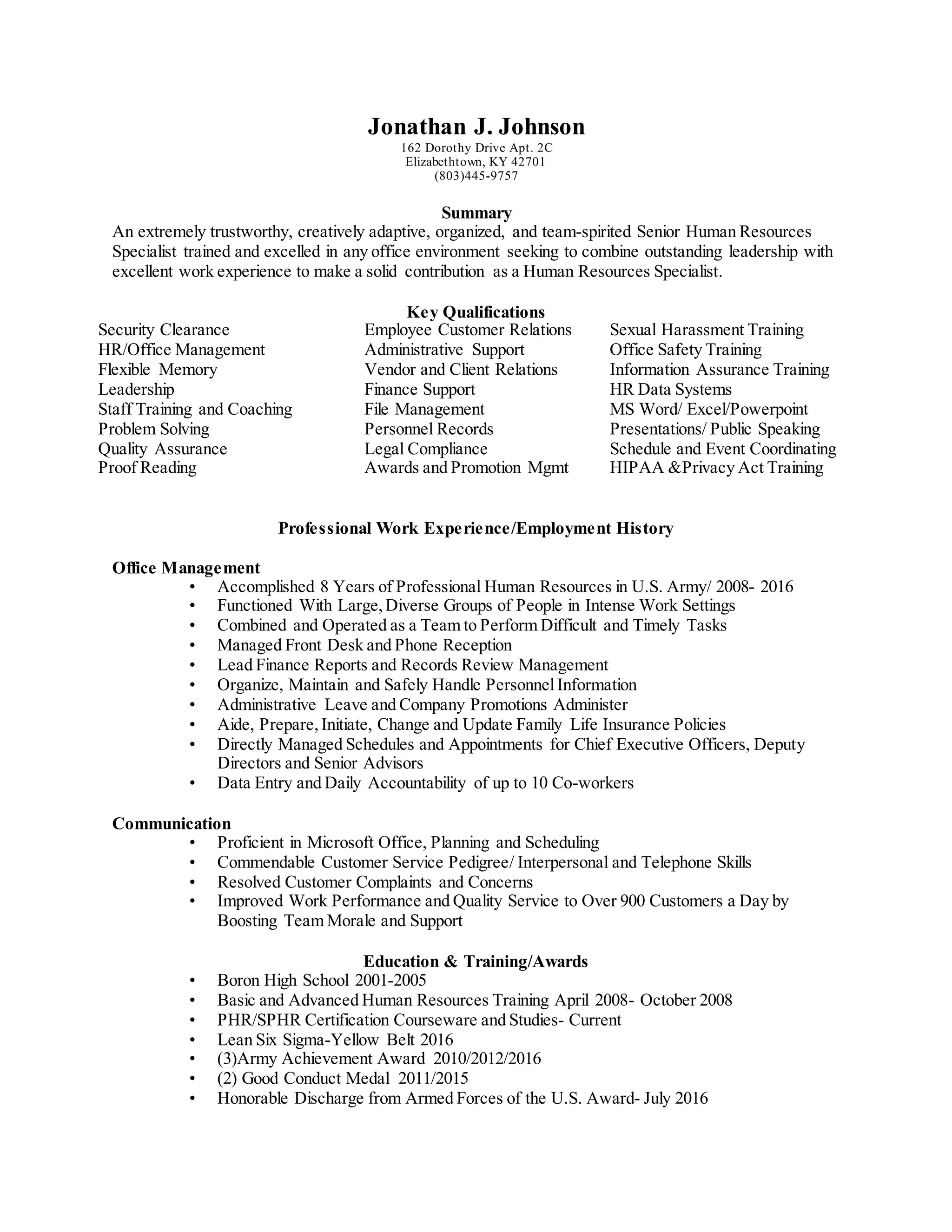 1Human Resources Specialist Resume | DOCX