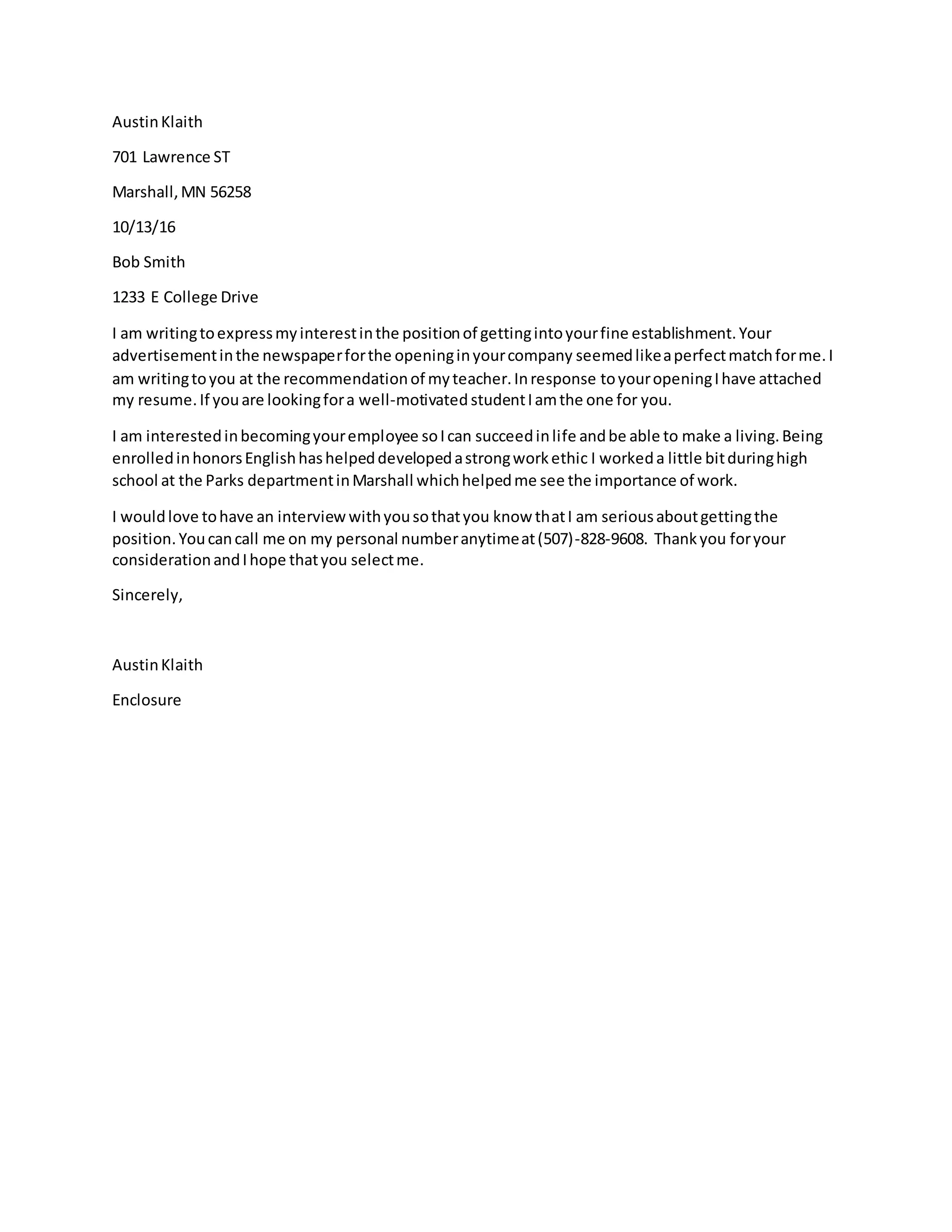 Cover letter | DOCX