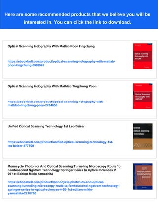 Optical Scanning Holography With Matlab 1st Edition Tingchung Poon | PDF