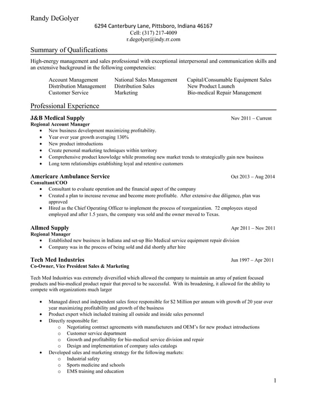 Randy DeGolyer Resume 061715 | PDF
