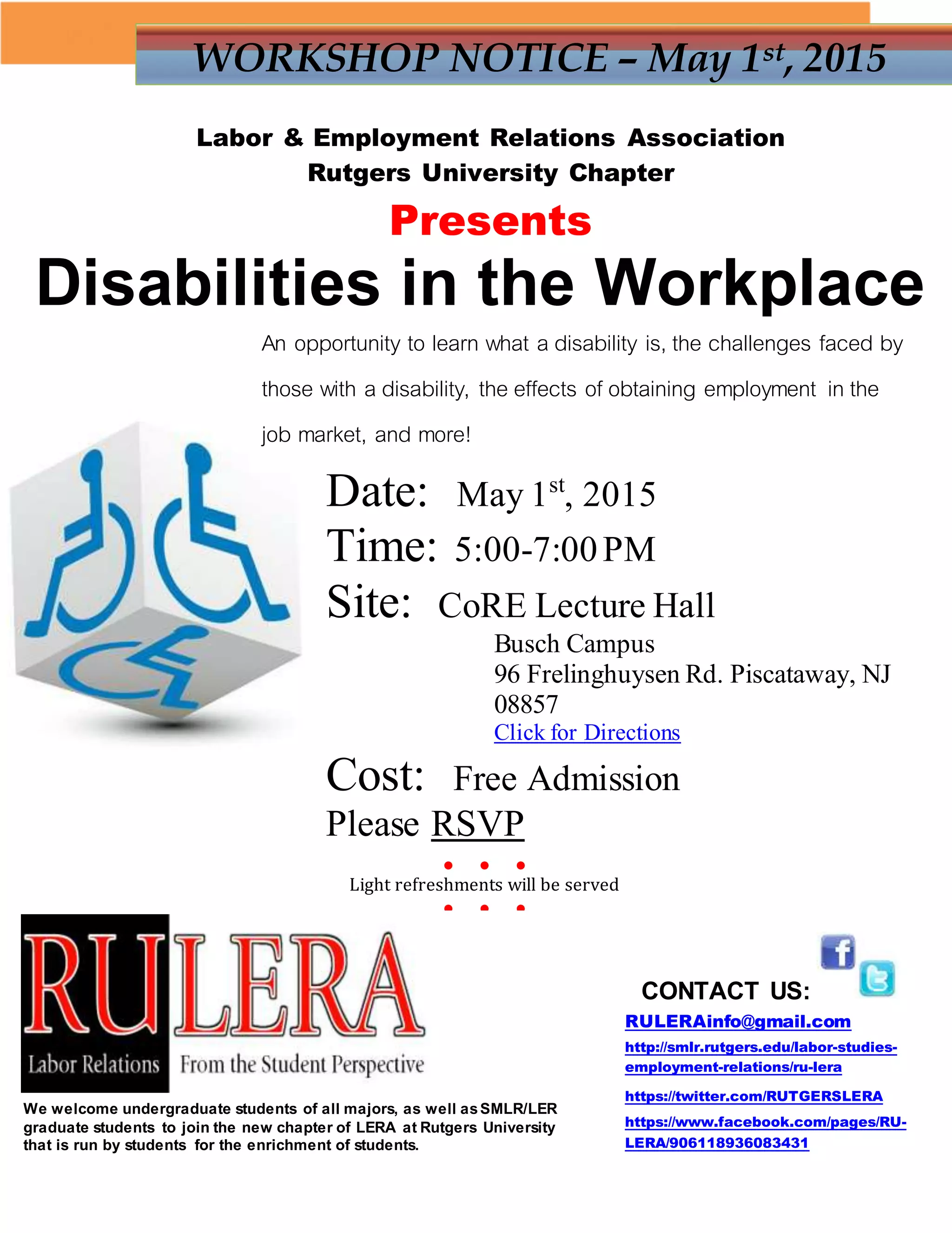 RU LERA Disability Workshop Flyer | DOCX | Careers