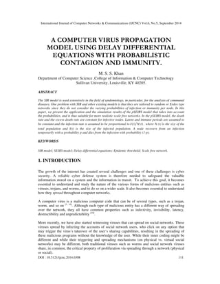 A COMPUTER VIRUS PROPAGATION MODEL USING DELAY DIFFERENTIAL EQUATIONS ...