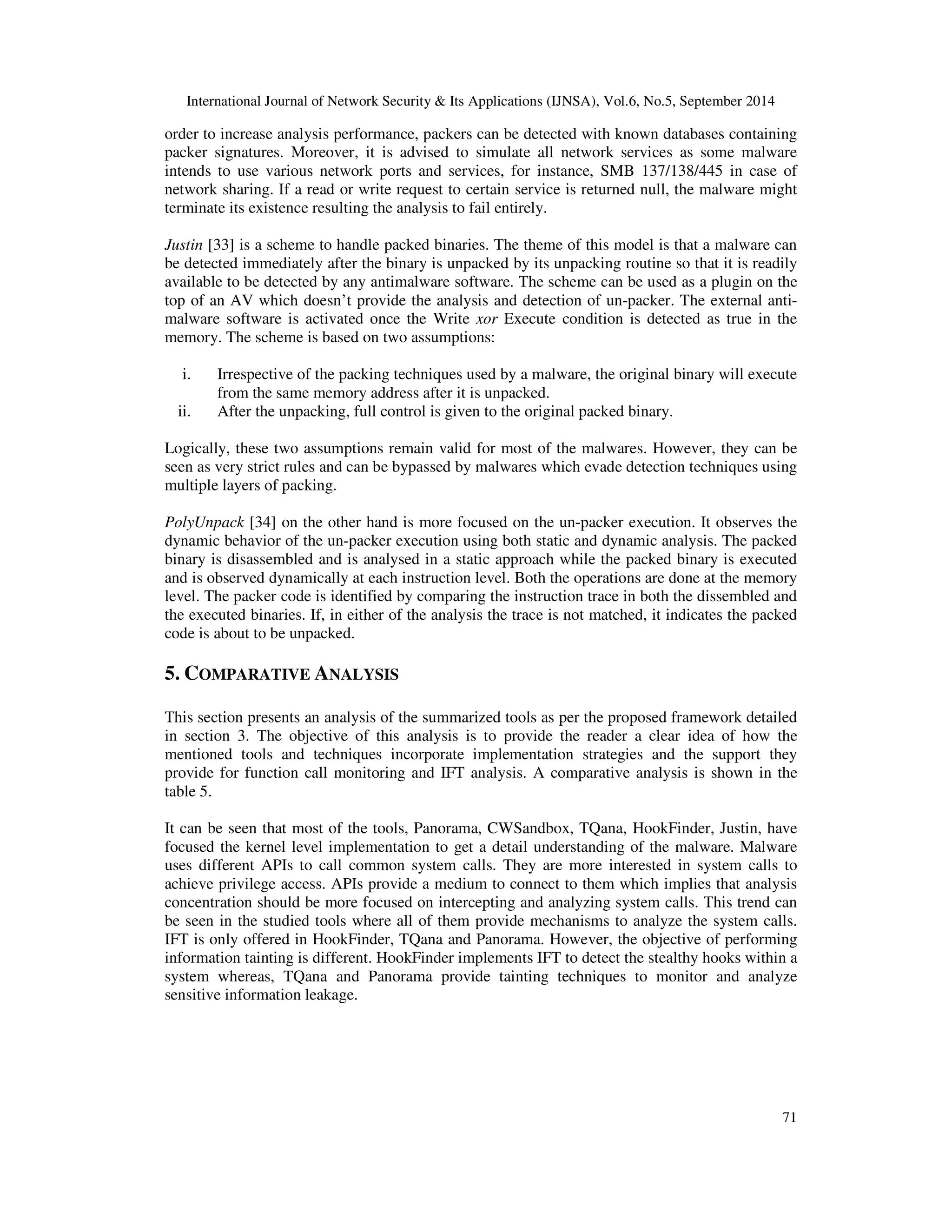 A FRAMEWORK FOR ANALYSIS AND COMPARISON OF DYNAMIC MALWARE ANALYSIS TOOLS | PDF