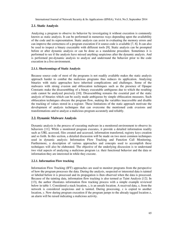 A FRAMEWORK FOR ANALYSIS AND COMPARISON OF DYNAMIC MALWARE ANALYSIS TOOLS | PDF
