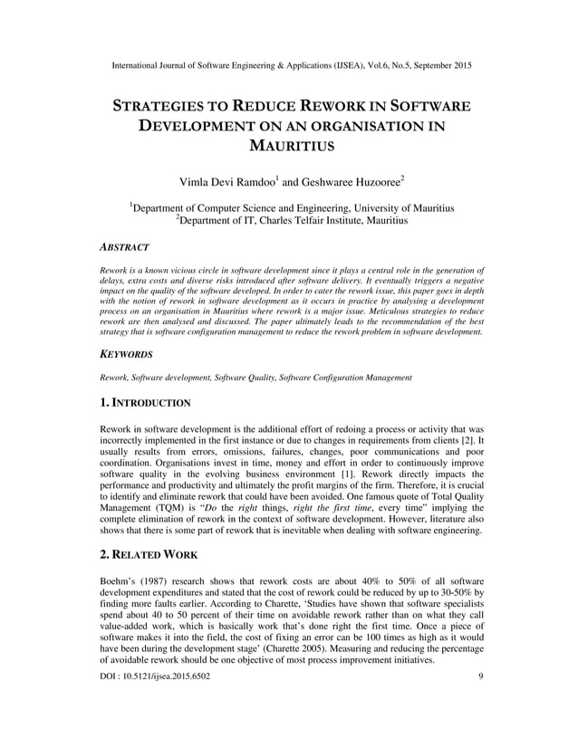 STRATEGIES TO REDUCE REWORK IN SOFTWARE DEVELOPMENT ON AN ORGANISATION ...