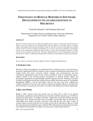 STRATEGIES TO REDUCE REWORK IN SOFTWARE DEVELOPMENT ON AN ORGANISATION ...