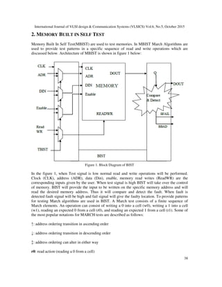 AREA, DELAY AND POWER ANALYSIS OF BUILT IN SELF REPAIR USING 2-D REDUNDANCY | PDF