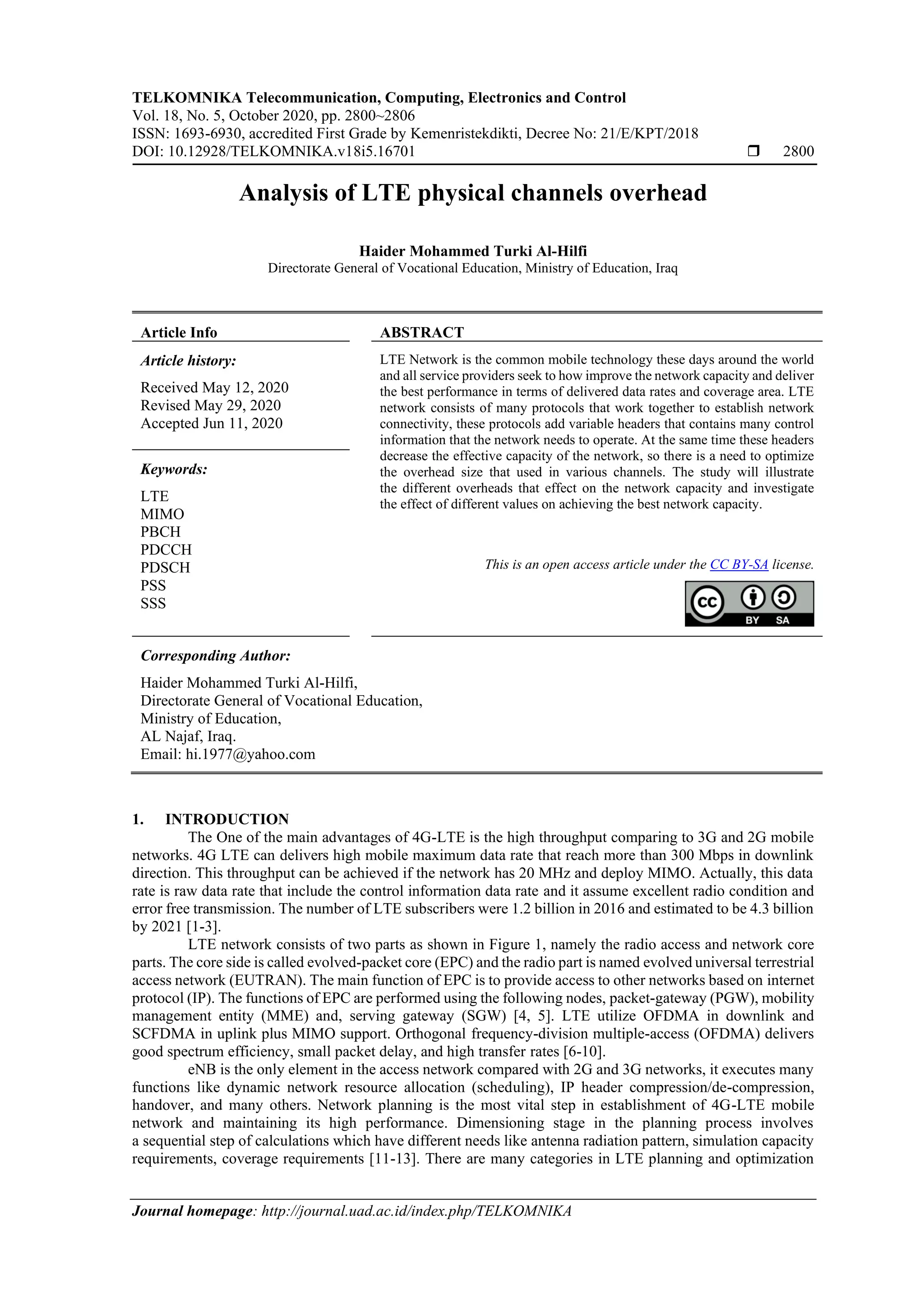 Analysis of LTE physical channels overhead | PDF