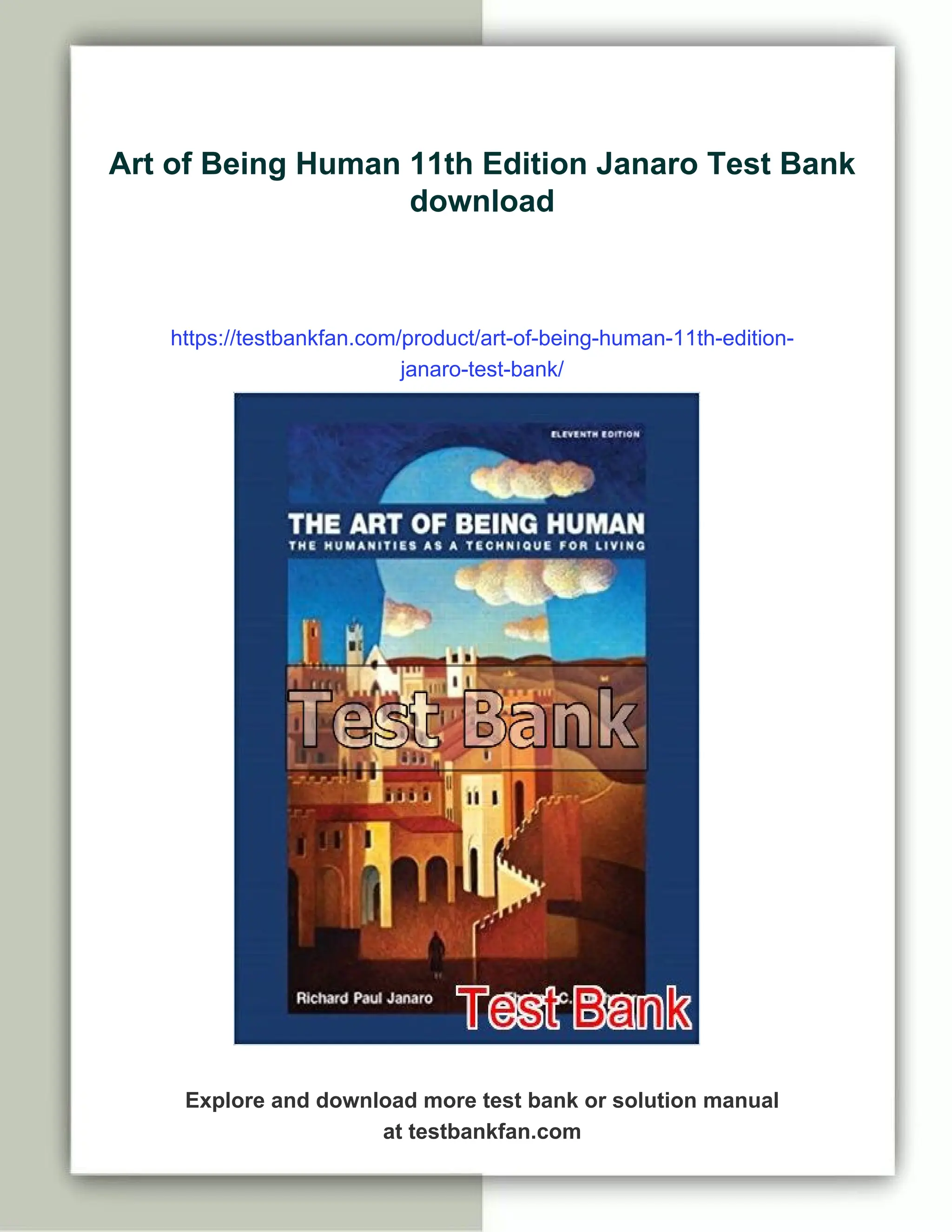 Art of Being Human 11th Edition Janaro Test Bank | PDF