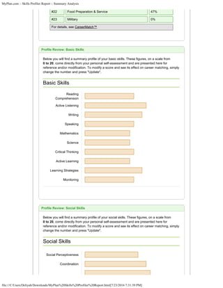 MyPlan Skills Profiler Report | PDF