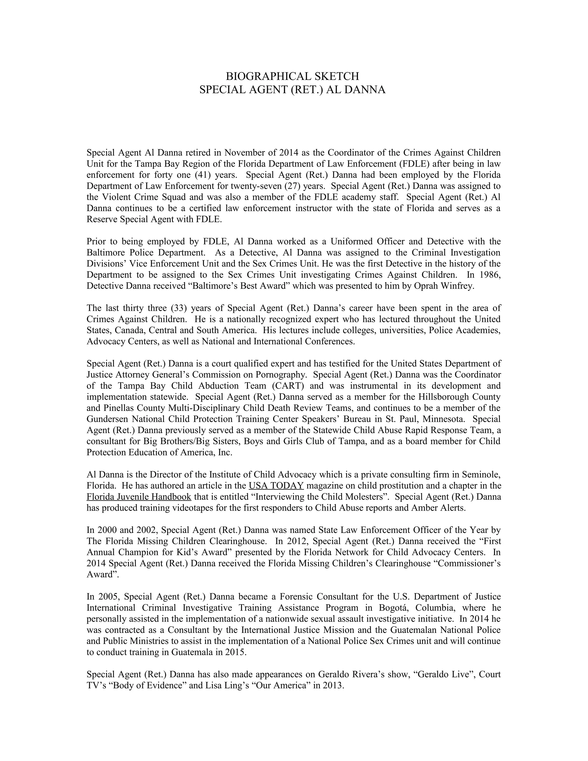 BIOGRAPHICAL SKETCH Al Danna | DOC