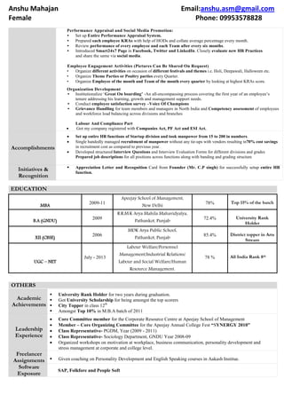 Anshu Mahajan_resume - H.R Manager | PDF