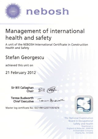 NEBOSH - INTERNATIONAL CONSTRUCTION CERTIFICATE | PDF