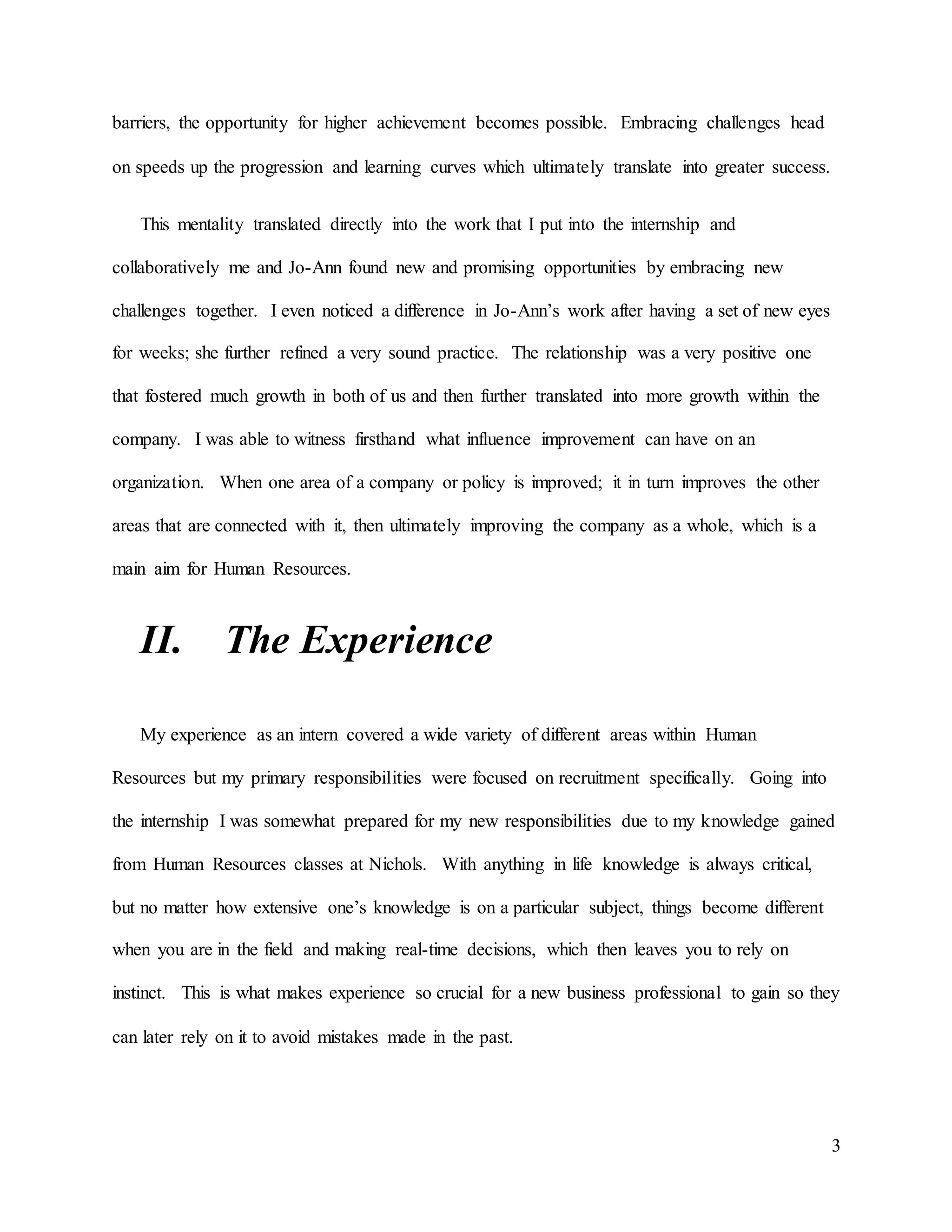 HR INTERN EXPERIENCE ESSAY | DOCX