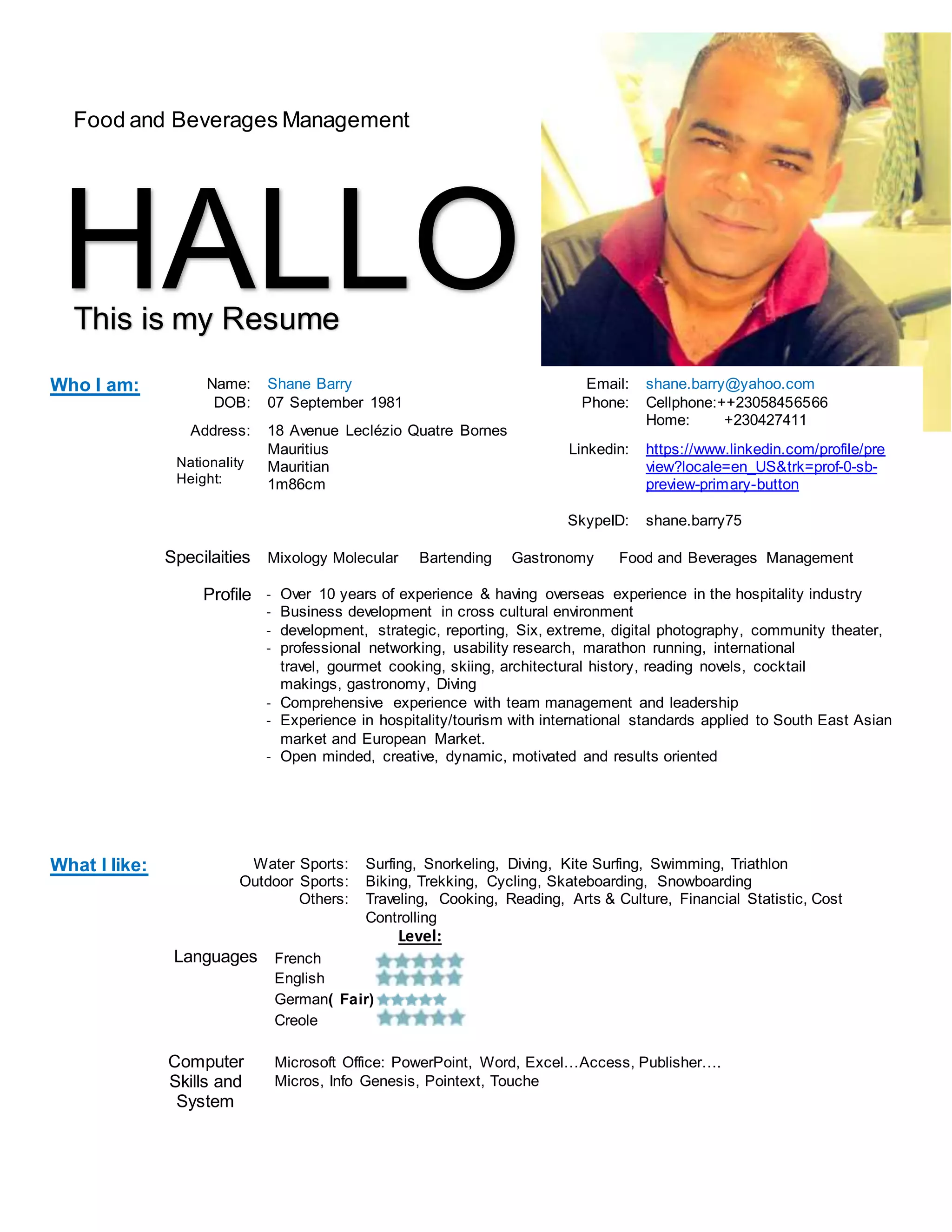 CV SHANE BARRY UPDATE AUGUST 2016 | PDF