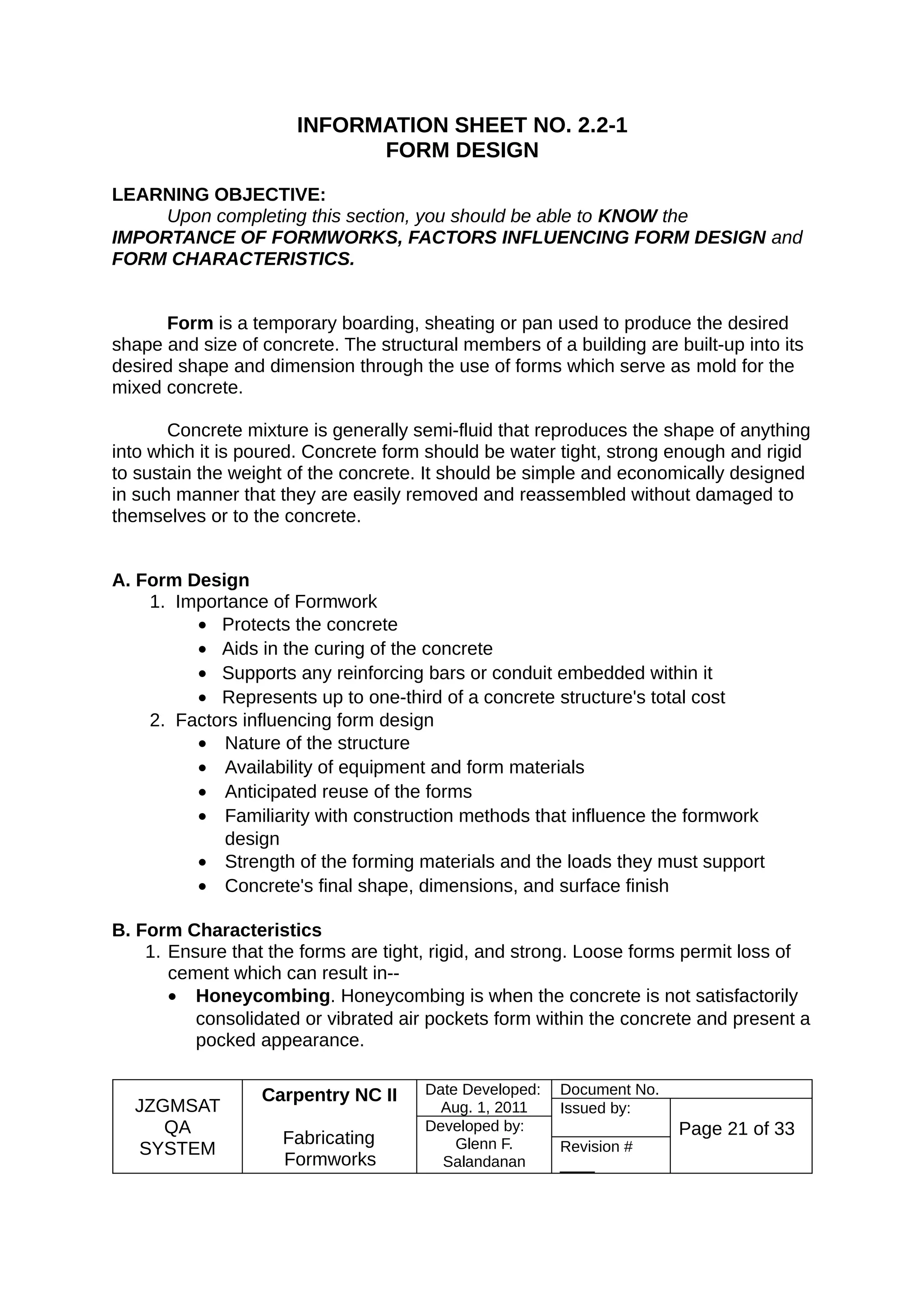 COMPETENCY-BASED LEARNING MATERIALS CARPENTRY-fabricating-formworks | PDF