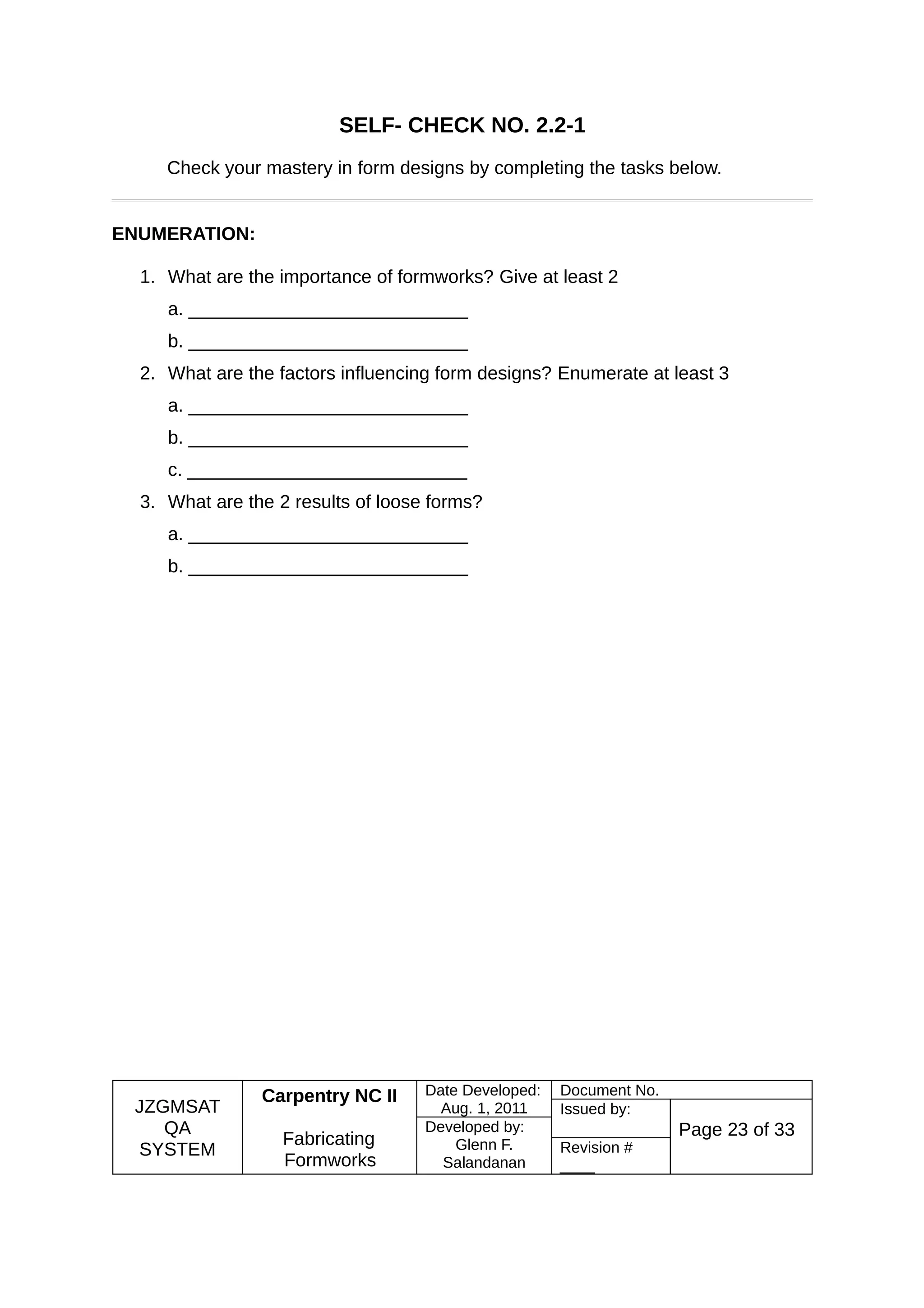 COMPETENCY-BASED LEARNING MATERIALS CARPENTRY-fabricating-formworks | PDF