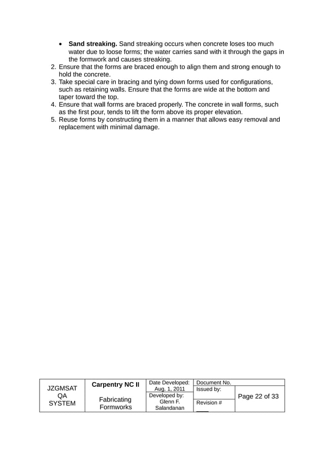 COMPETENCY-BASED LEARNING MATERIALS CARPENTRY-fabricating-formworks | PDF