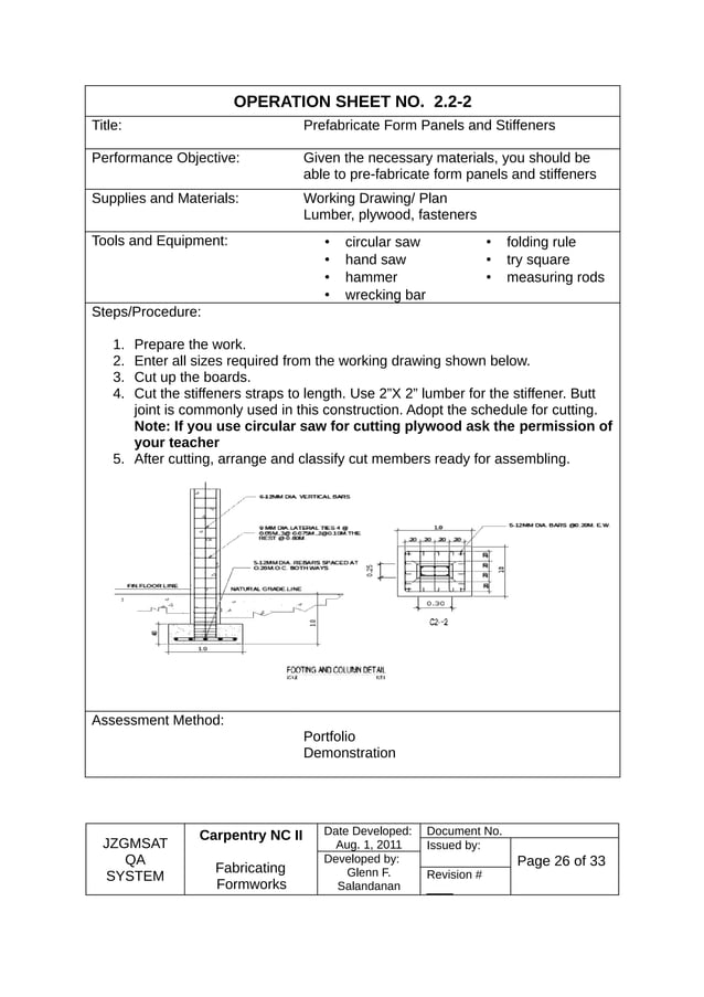 COMPETENCY-BASED LEARNING MATERIALS CARPENTRY-fabricating-formworks | PDF