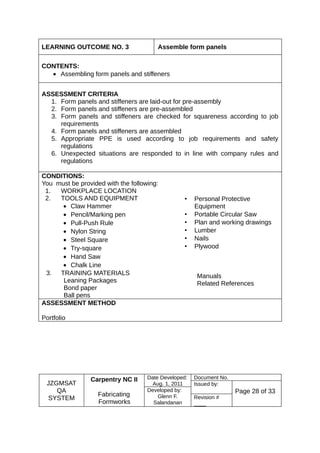 COMPETENCY-BASED LEARNING MATERIALS CARPENTRY-fabricating-formworks | PDF