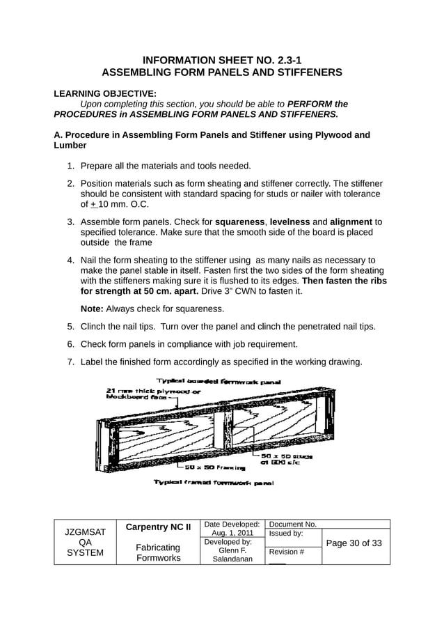 COMPETENCY-BASED LEARNING MATERIALS CARPENTRY-fabricating-formworks | PDF