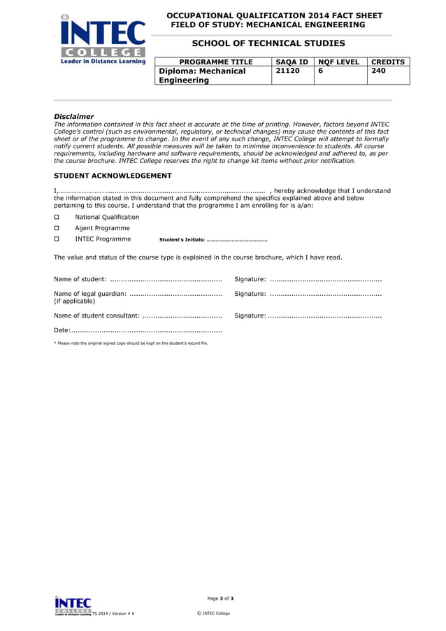 21120 - Diploma Mechanical Engineering - Fact sheet | PDF | Educational ...