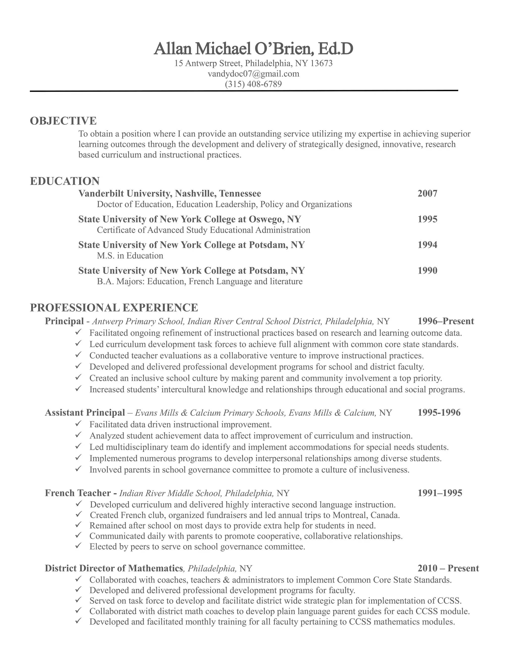 Dr. Allan Michael O'Brien, Ed.D - Resume | PDF