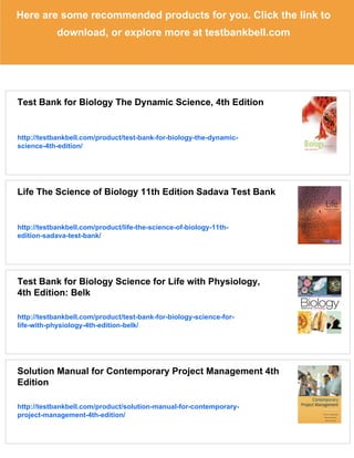 Solution Manual for Biology The Dynamic Science, 4th Edition | PDF