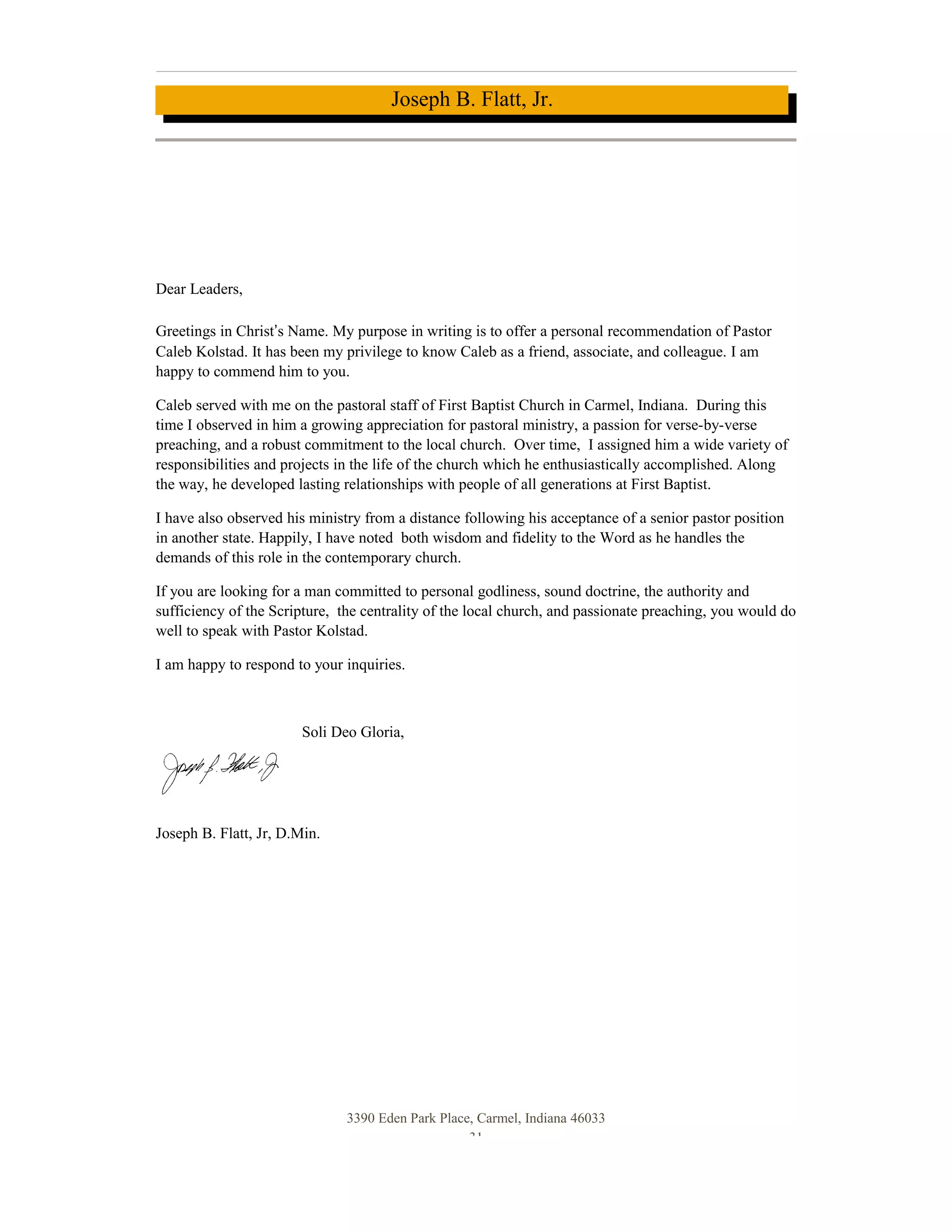 LOR from Pastor Joe Flatt | DOC