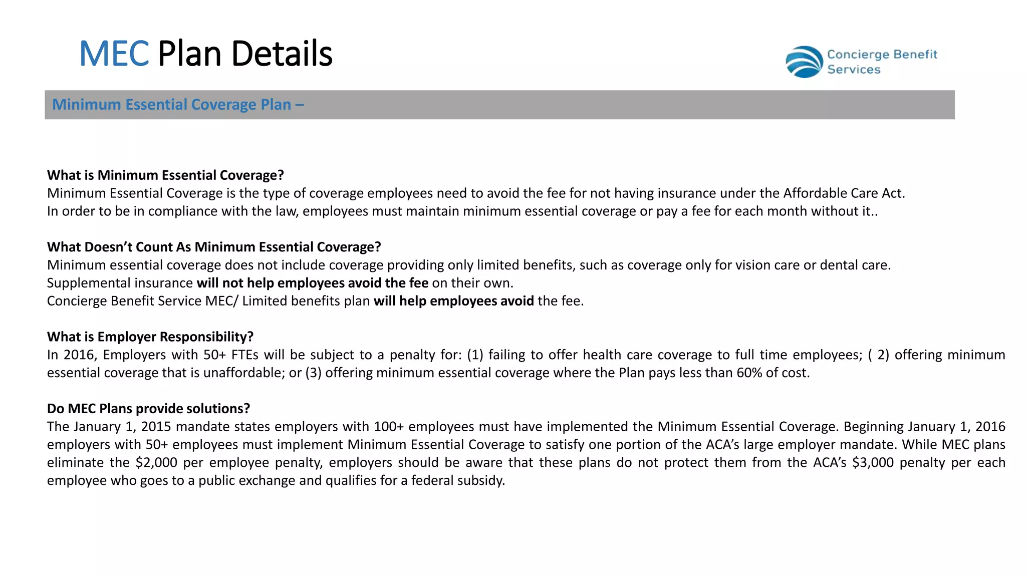 MEC with Limited Benefits v2 (3) | PPTX